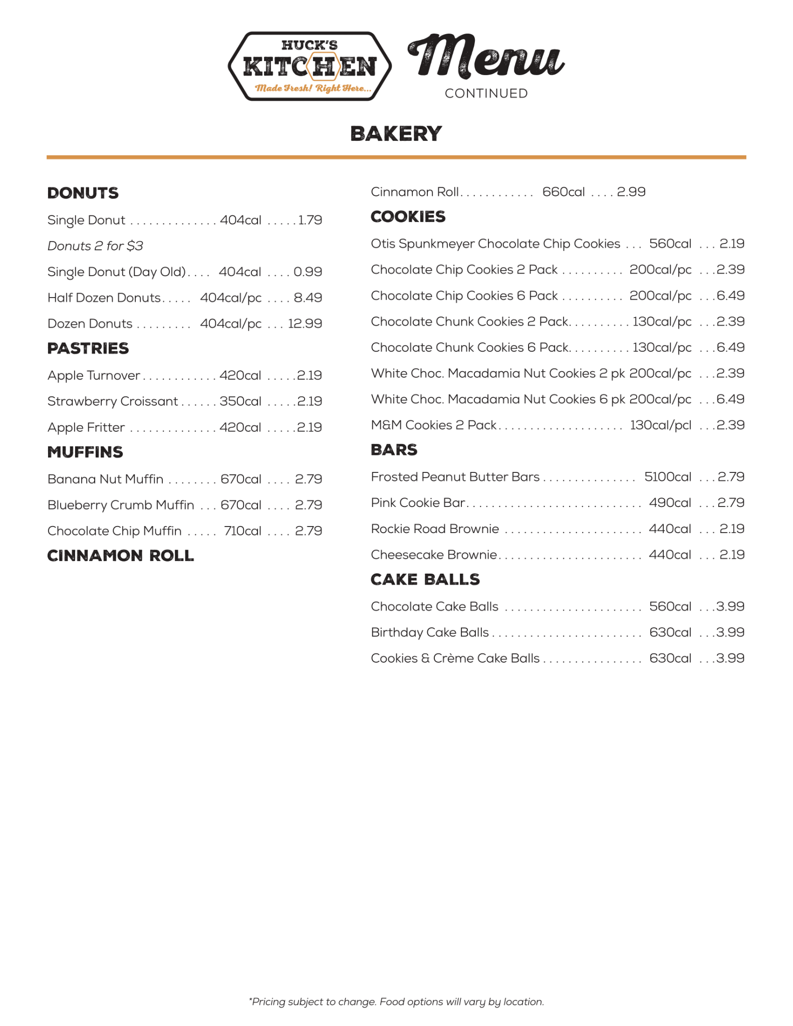 Huck's Kitchen Menu - Huck's
