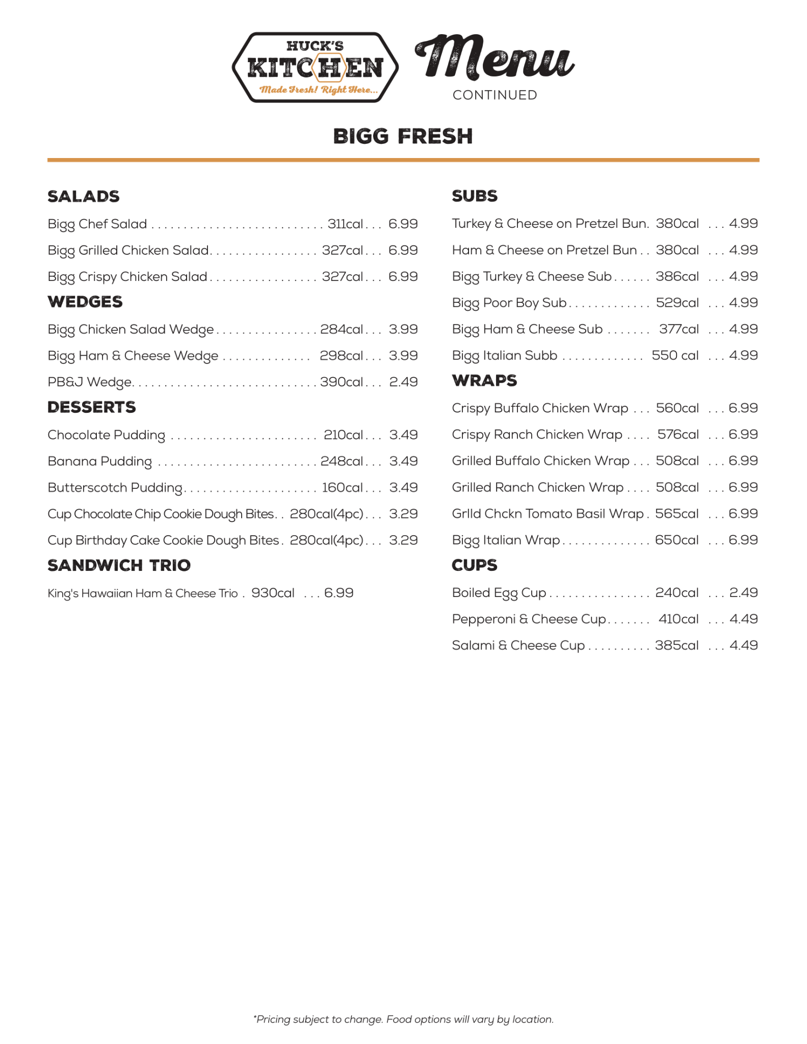 Huck's Kitchen Menu - Huck's