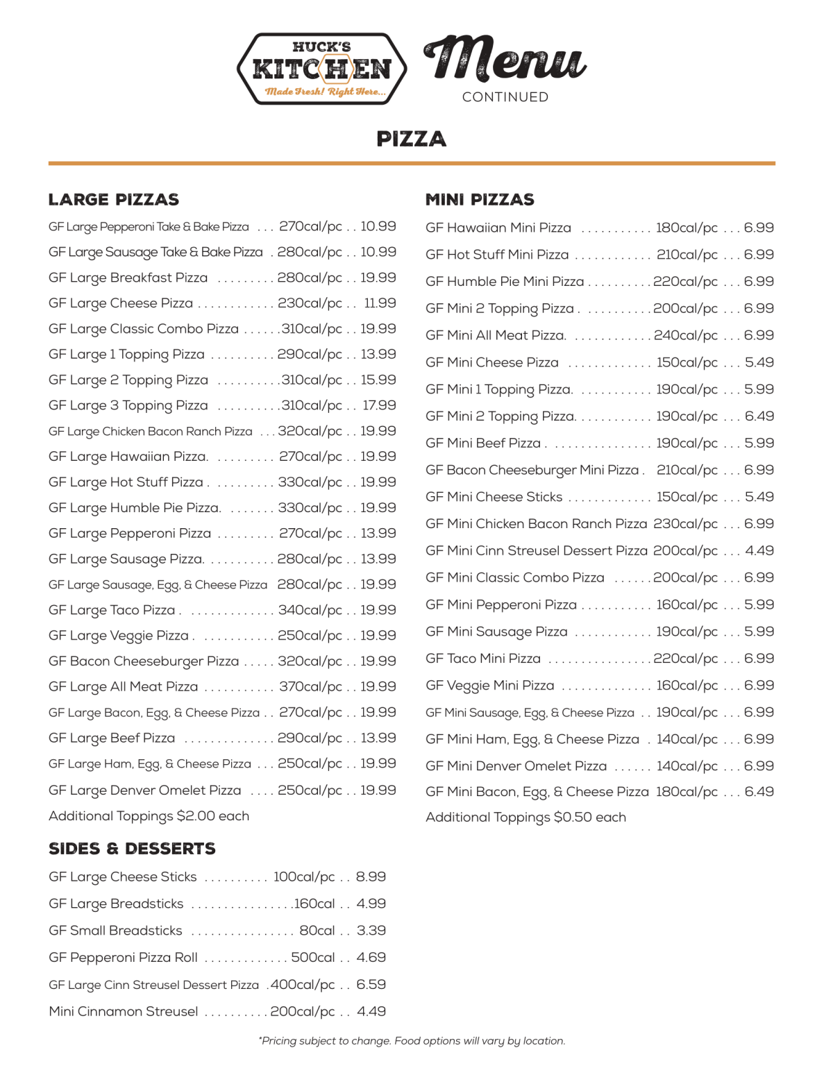 Huck's Kitchen Menu - Huck's