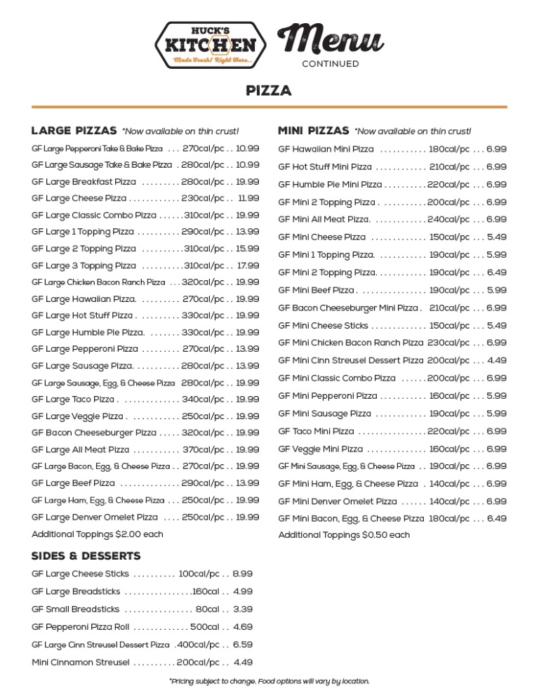 Huck's Kitchen Menu - Huck's