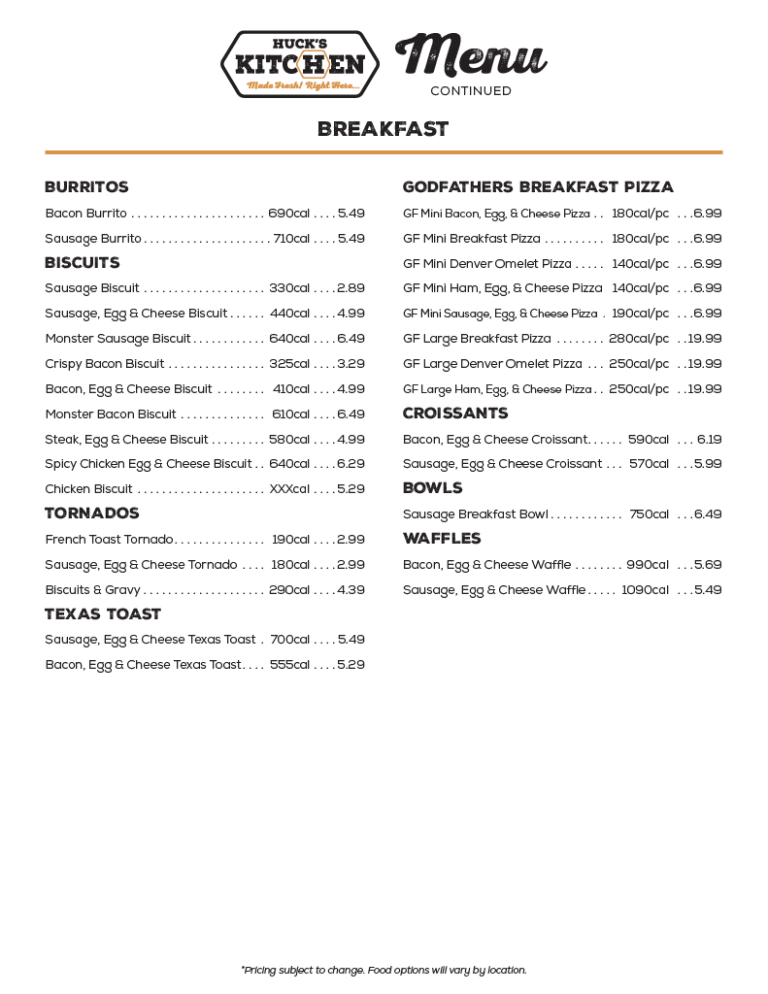 Huck's Kitchen Menu - Huck's