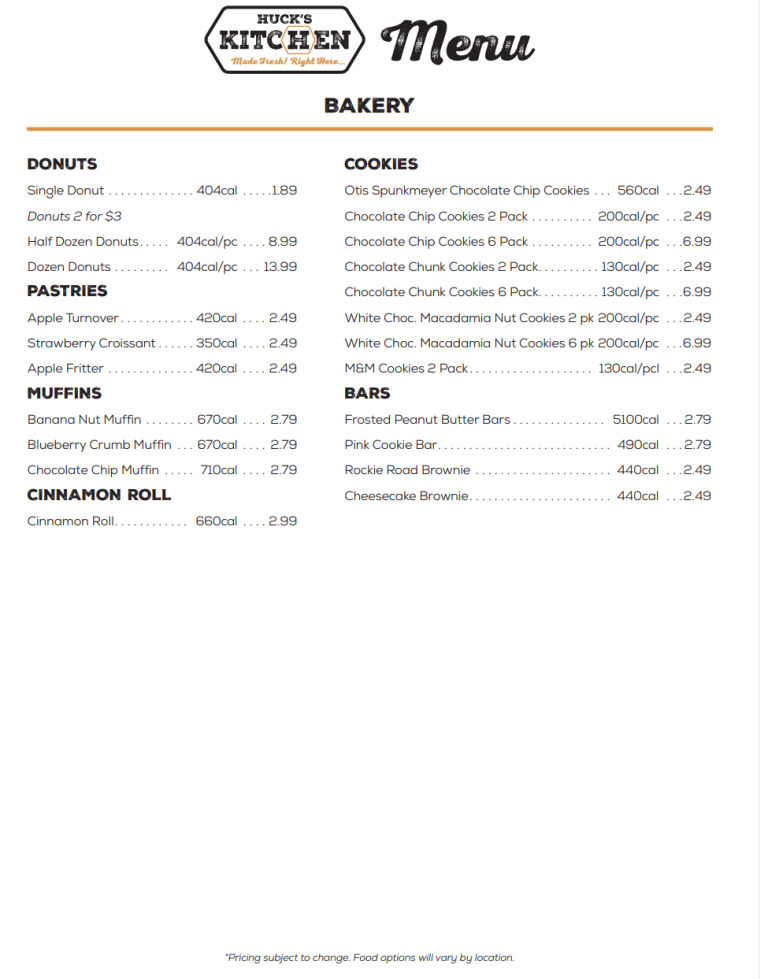 Huck's Kitchen Menu - Huck's