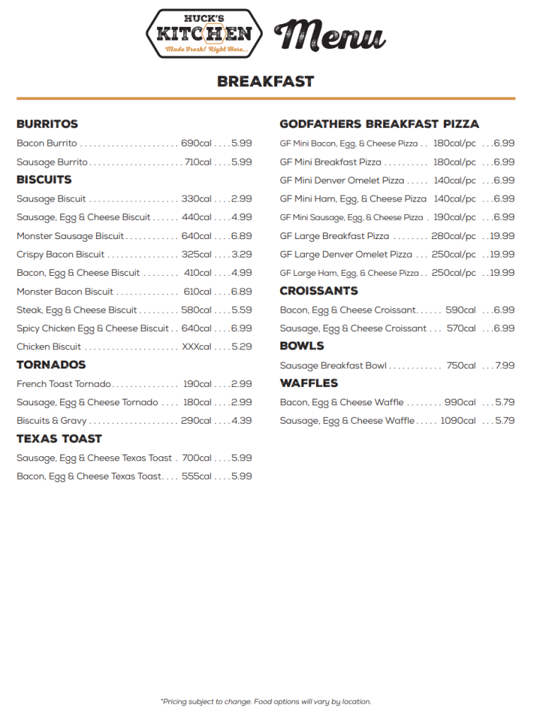 Huck's Kitchen Menu - Huck's