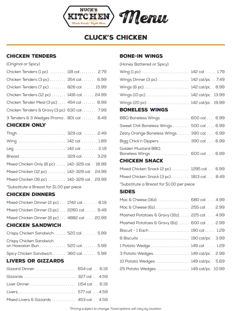Huck's Kitchen Menu - Huck's